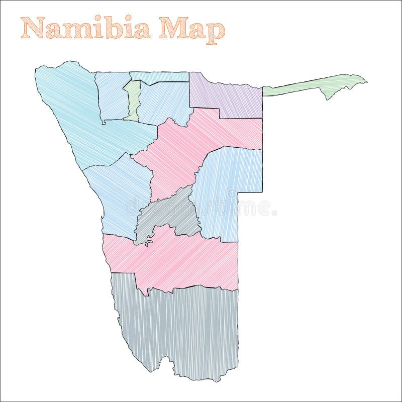 Namibia hand-drawn map. stock vector. Illustration of boundary - 133736310