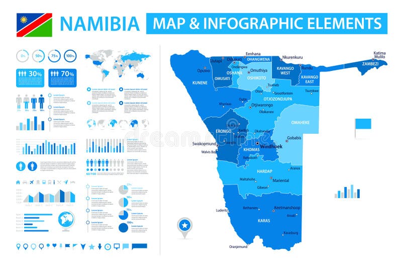 Namibia Infographic Map with Data Visualization Elements - Vector Map of Namibia Stock Vector ...
