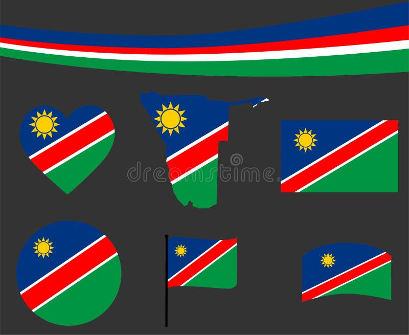Namibia Flag Map Ribbon and Heart Icons Vector Collection Stock Vector ...