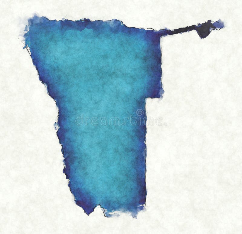 Namibia Map with Drawn Lines and Blue Watercolor Illustration Stock ...