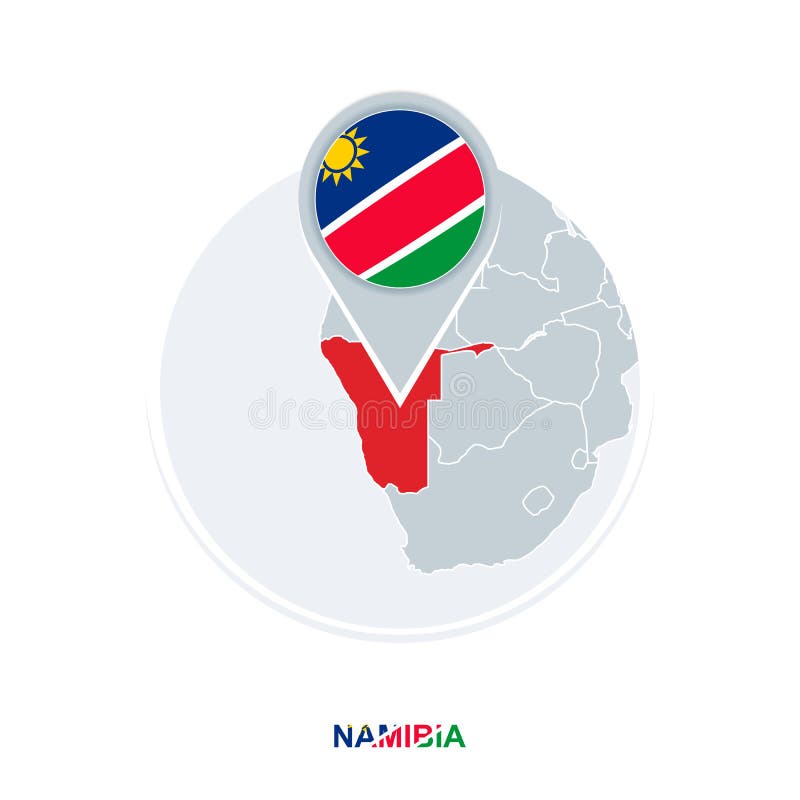 Namibia Map and Flag, Vector Map Icon with Highlighted Namibia Stock ...
