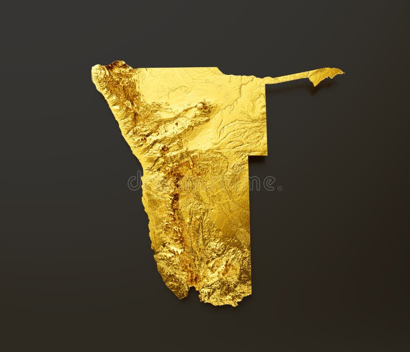 Namibia Map Golden Metal Color Height Map Background 3d Illustration ...