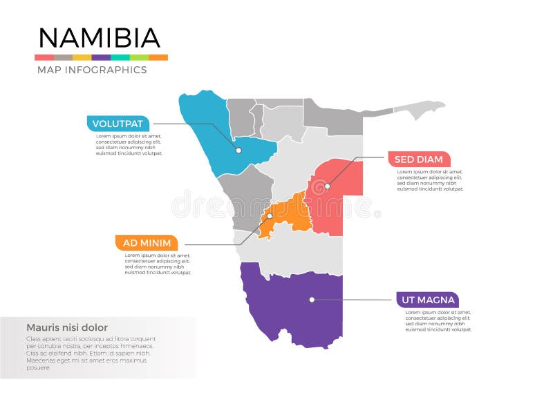 Namibia Map Infographics Vector Template with Regions and Pointer Marks ...