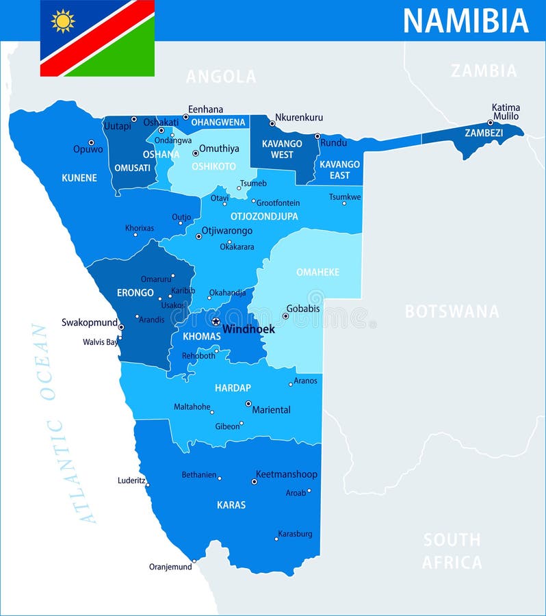 Namibia Map Vector Blue Spot - Customizable Layered Political Map of ...