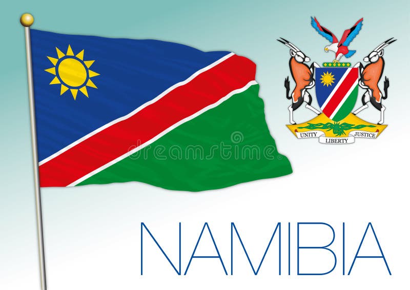 Namibia Official National Flag And Coat Of Arms Africa Stock Vector