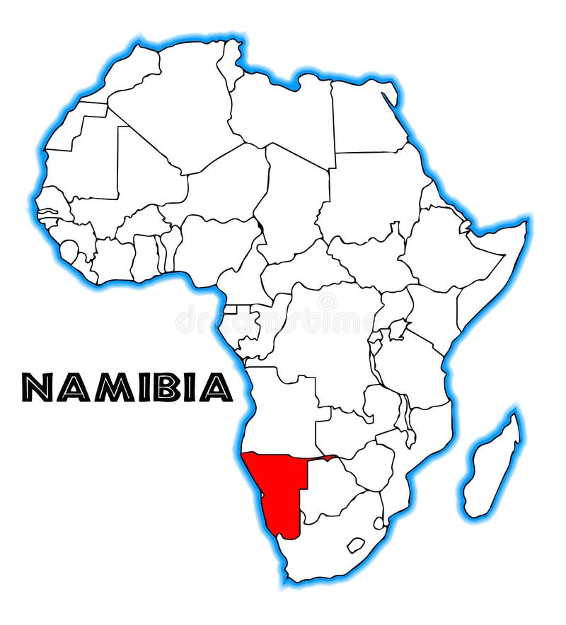 Namibia Map in Africa, Icons Showing Namibia Location and Flags Stock ...