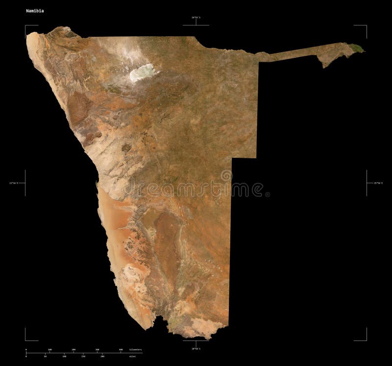Namibia Shape on Black. Low-res Satellite Stock Illustration ...
