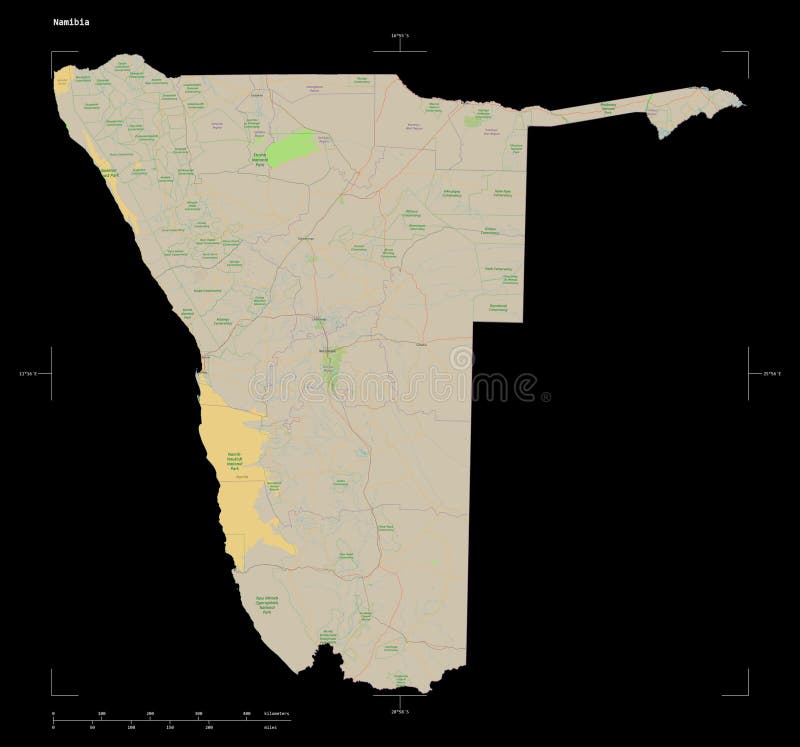Namibia Shape on Black. Topo Standard Stock Illustration - Illustration ...