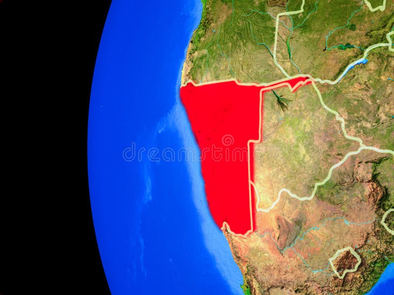 Namibia from Space on Earth at Night Surrounded by Space with Moon and ...