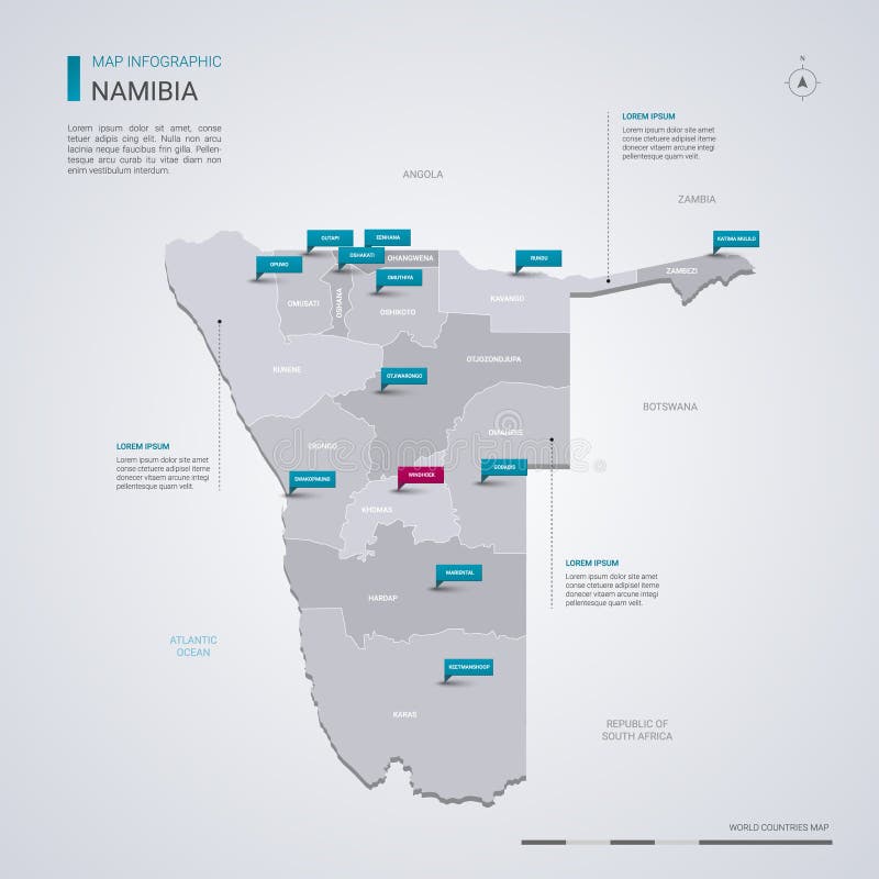 Namibia Vector Map with Infographic Elements, Pointer Marks Stock ...