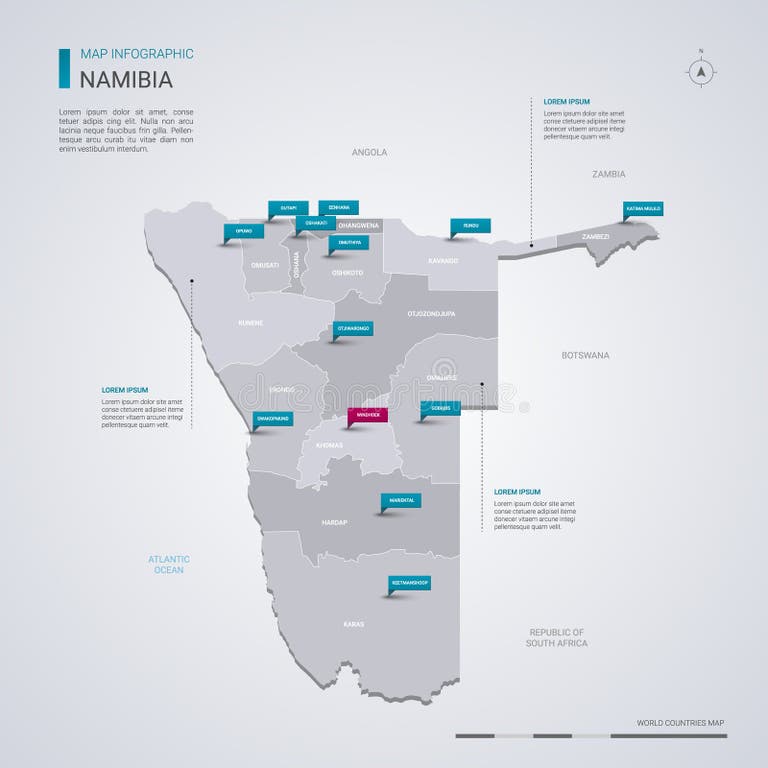 Namibia Vector Map with Infographic Elements, Pointer Marks Stock ...