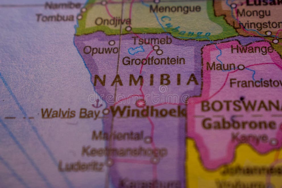 Namibia on the World Map-Geo Political Map Stock Photo - Image of blurry, continent: 367984970