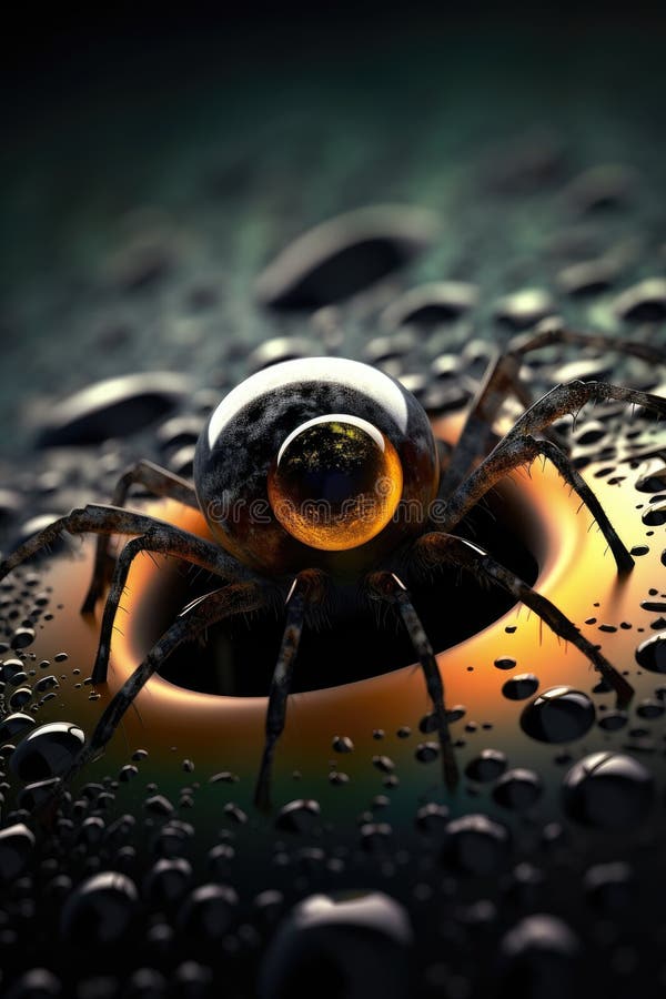 Nano Spider on a Drop-covered Surface. Stock Photo - Image of surface ...