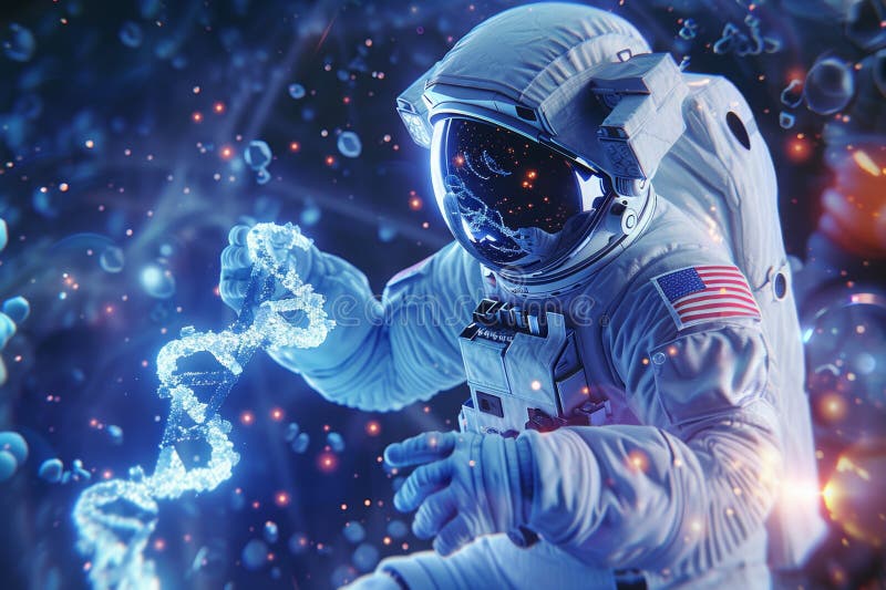 Nanotechnology Exploration Futuristic Astronaut Manipulating Dna ...