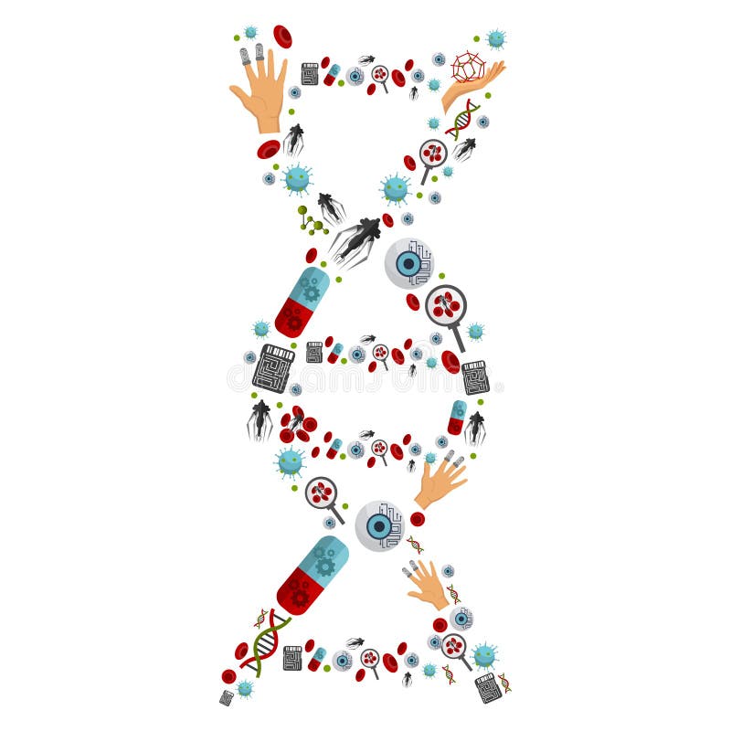 Nanotechnology Icon Flat Set Stock Vector - Illustration of experiment ...