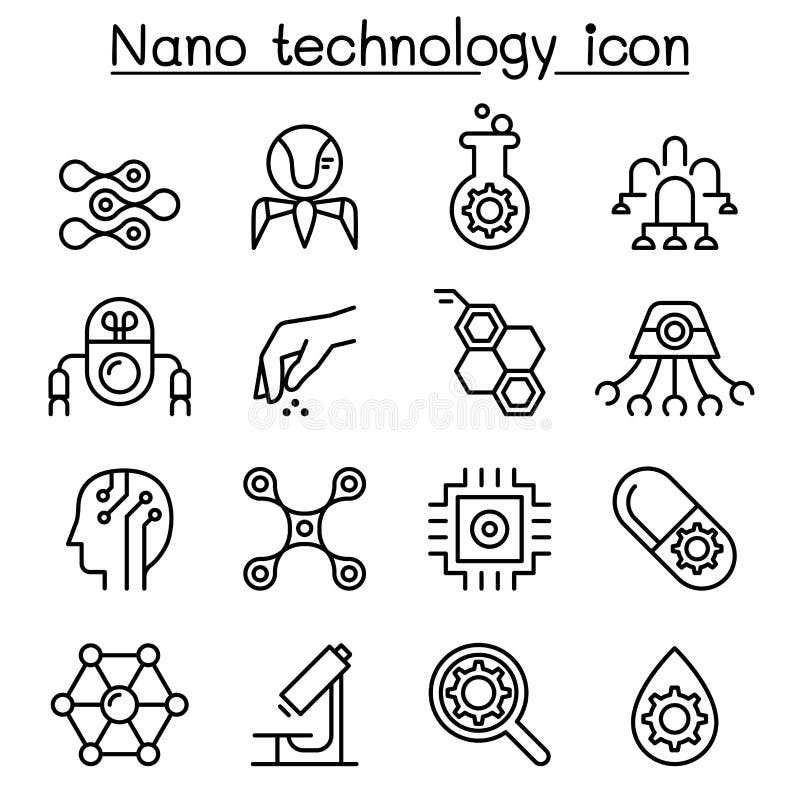 Nanotechnology Icon Set in Thin Line Style Stock Vector - Illustration ...