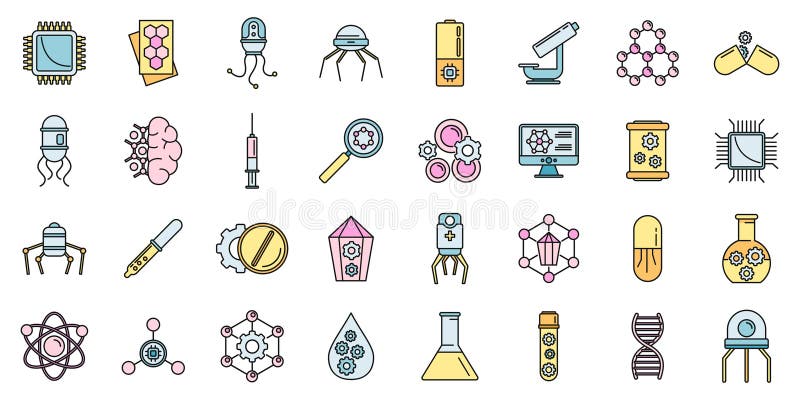 Nanotechnology Science Icons Set Vector Color Line Stock Illustration ...