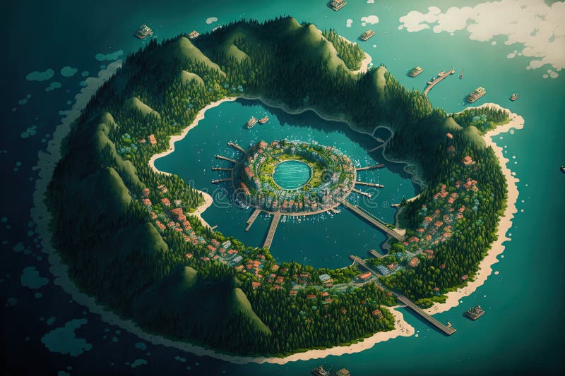 Nantou and Sun Moon Lake from Above Stock Illustration - Illustration ...