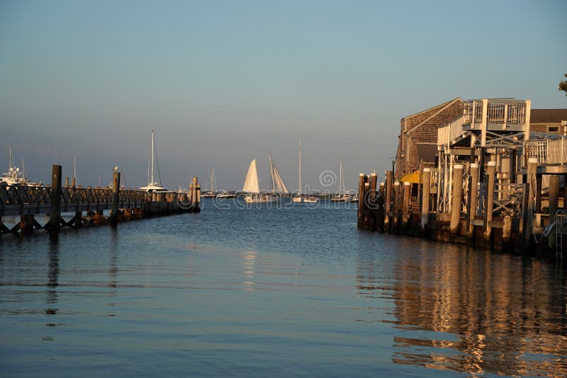 Nantucket Harbor View at Sunset Stock Photo - Image of coastline ...