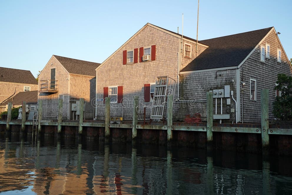 Nantucket Harbor View at Sunset Stock Photo - Image of real, grass ...