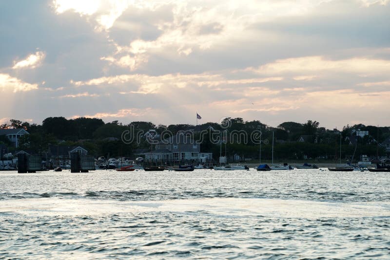 Nantucket Harbor View at Sunset Stock Photo - Image of boat, harbor ...