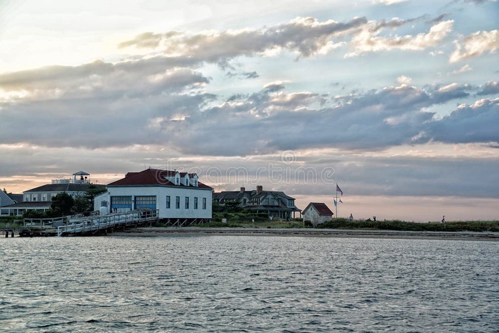 Nantucket Harbor View at Sunset Stock Image - Image of building ...