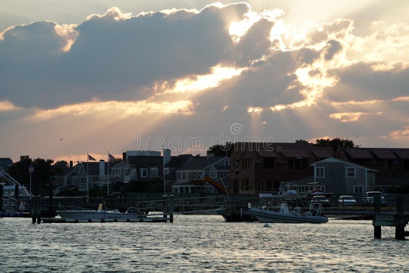 Nantucket Harbor View at Sunset Editorial Stock Photo - Image of home ...