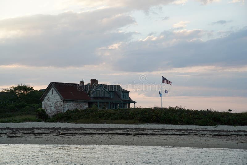 Nantucket Harbor View at Sunset Stock Photo - Image of ocean, grass ...