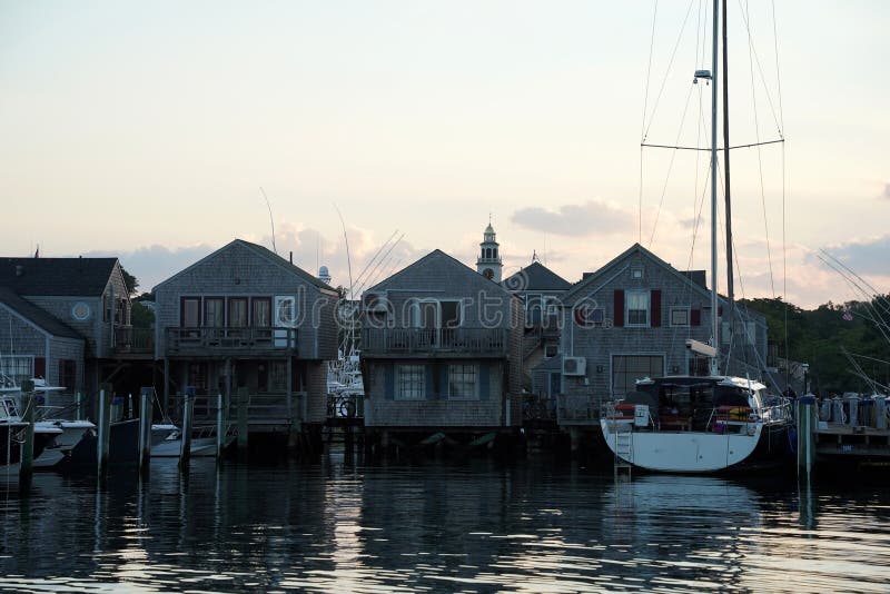Nantucket Harbor View at Sunset Editorial Stock Photo - Image of aged ...