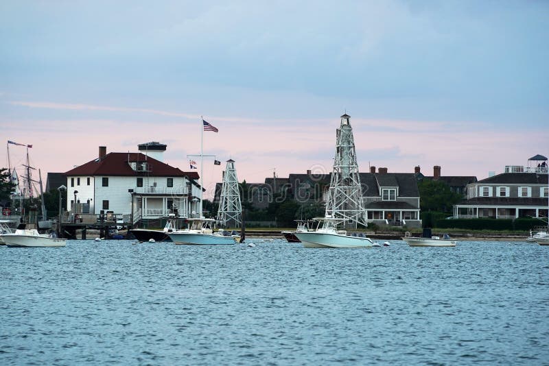 Nantucket Harbor View at Sunset Editorial Stock Image - Image of home ...