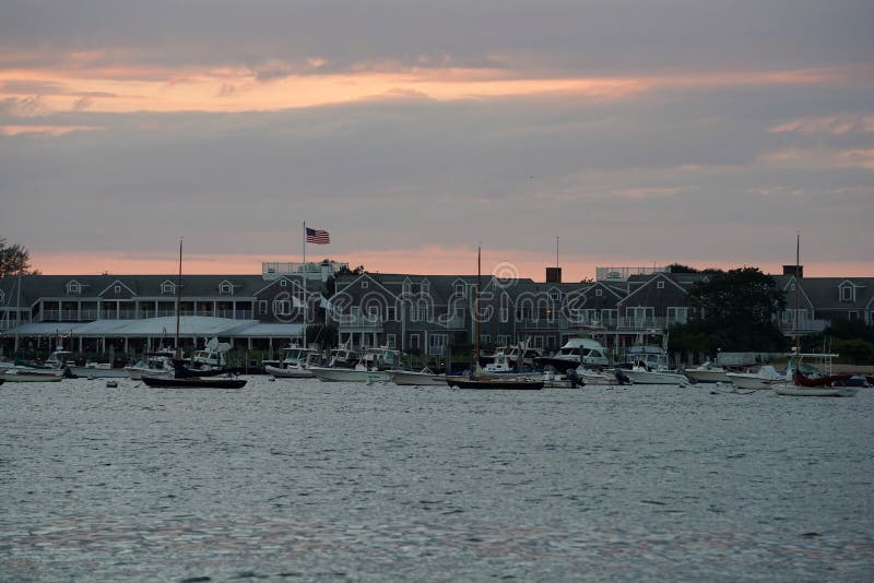 Nantucket Harbor View at Sunset Editorial Image - Image of beach ...