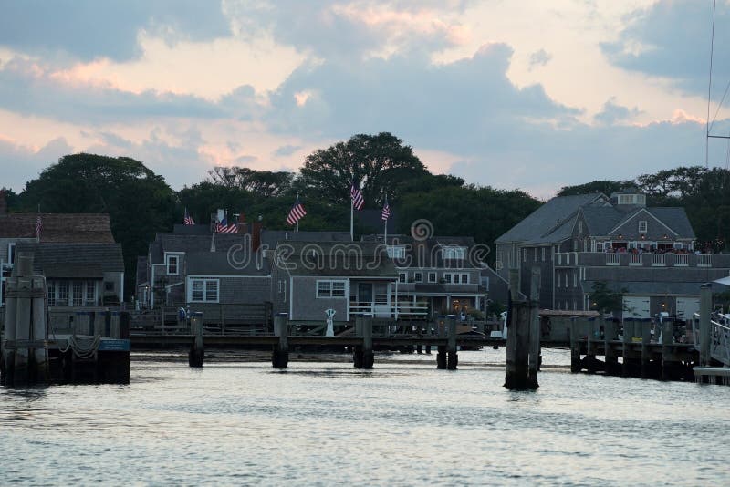 Nantucket Harbor View at Sunset Stock Image - Image of harbor, ocean ...