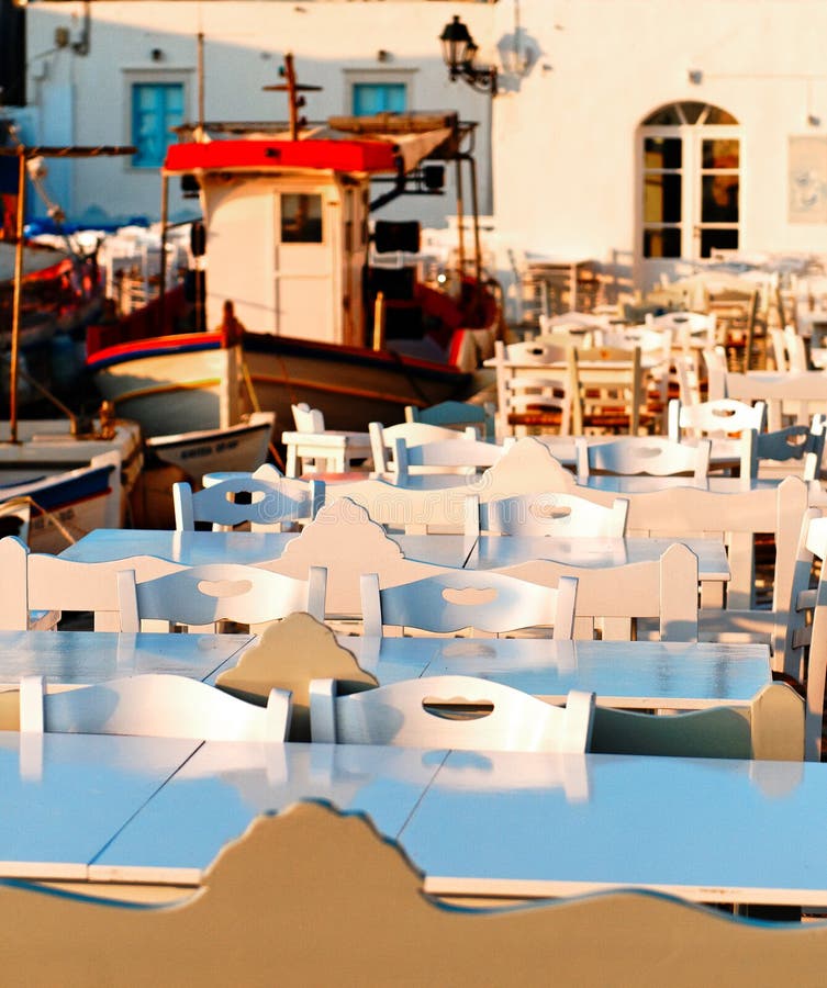 Naoussa Restaurant Seating Area Stock Photo - Image of chair, paros ...