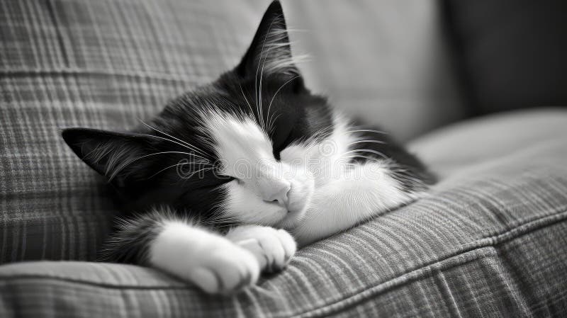 Nap black and white cat stock illustration. Illustration of plush ...