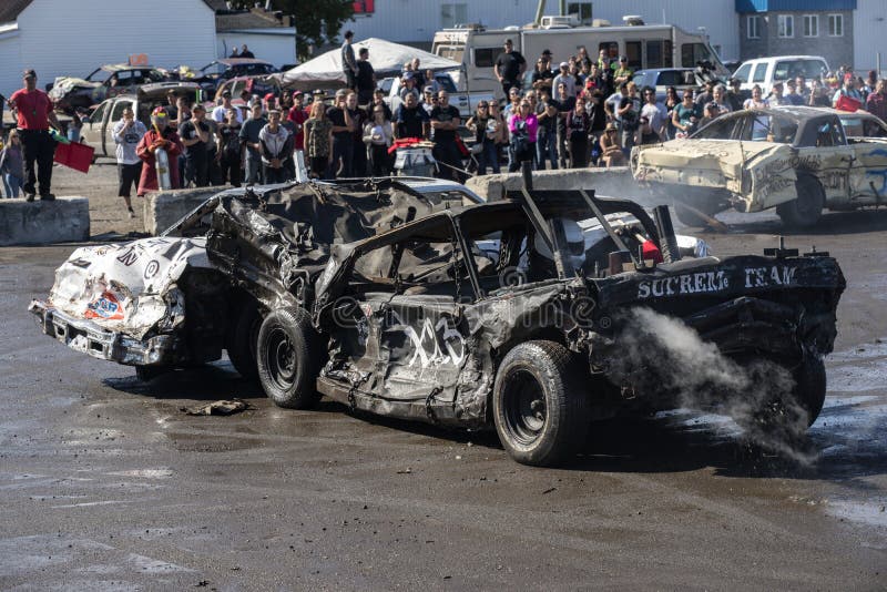 Wrecked Cars in Action during Demolition Derby Editorial Stock Image ...