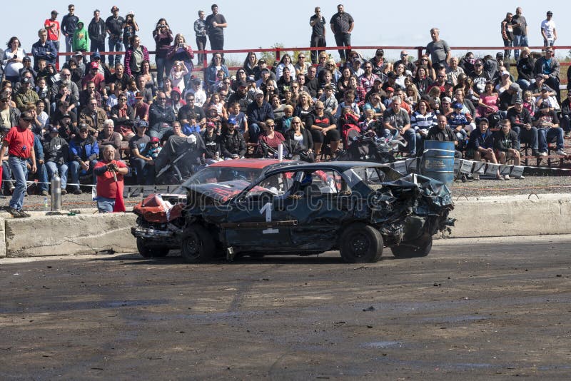 Wrecked Cars in Action during Demolition Derby Editorial Photography ...