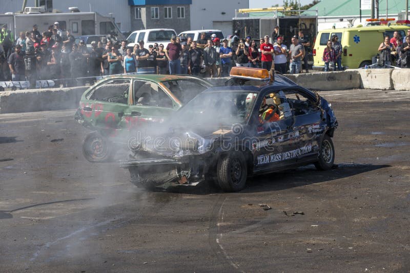 Wrecked Cars in Action during Demolition Derby Editorial Photography ...