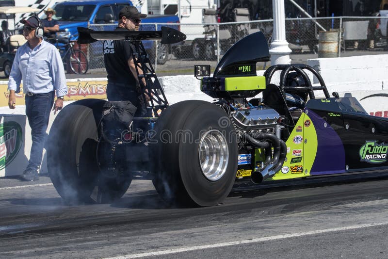Rear View of Dragster Making a Burnout Editorial Photo - Image of ...