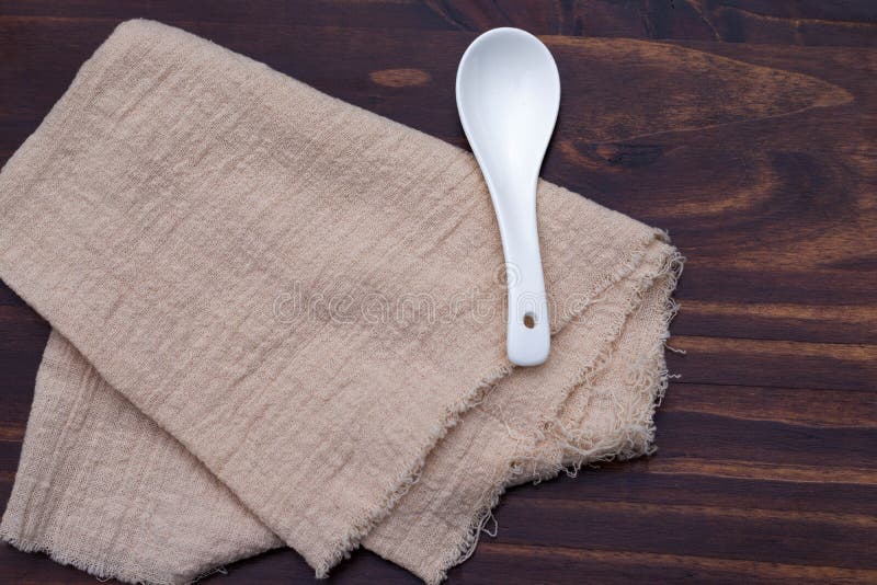 Napkins and Ceramic Spoons on the Wooden Floor Stock Photo - Image of ...