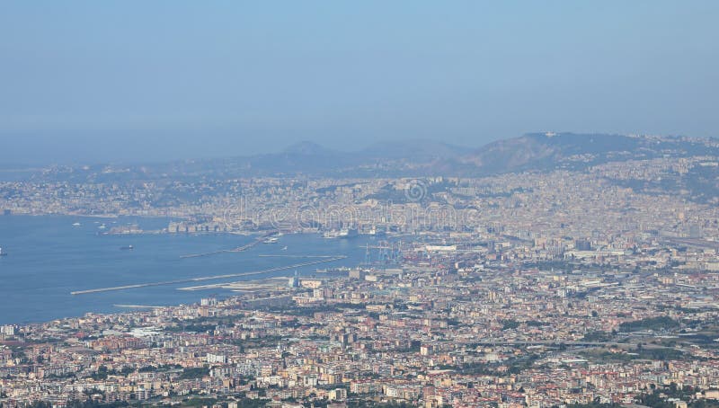 Naples Bay and the City from Vesuvian Volcano Stock Photo - Image of ...