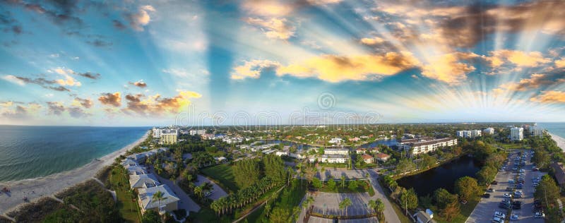 Naples at Dusk, Aerial Panoramic View of Florida Coastline Stock Photo ...