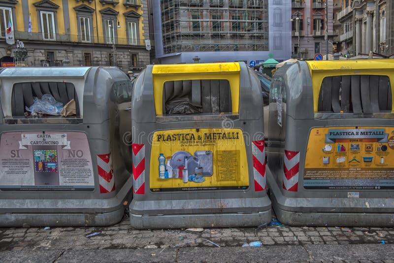Naples, ITALY, 02,01,2018: Garbage Containers on Street of Naples ...