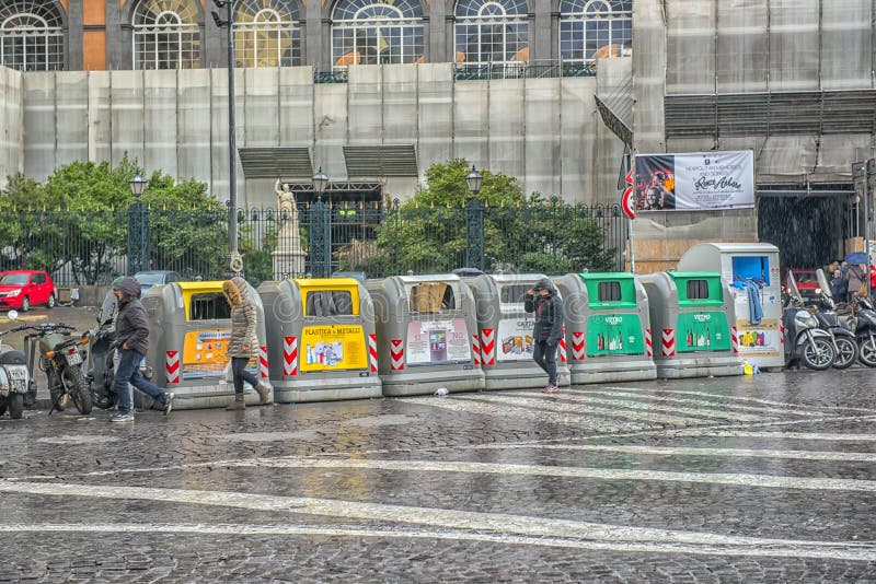 Naples, ITALY, 02,01,2018: Garbage Containers on Street of Naples ...