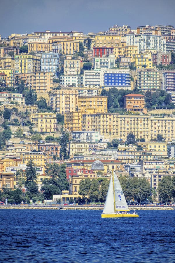 Naples town from the sea editorial photography. Image of yellow - 34131552