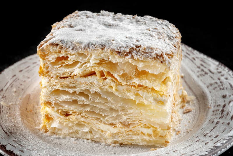 Napoleon Cake, Piece on a Glass Plate. Homemade Cake, Homemade in the ...