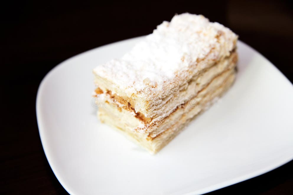 Napoleon Cake on White Plate Stock Image - Image of cake, soft: 85104039