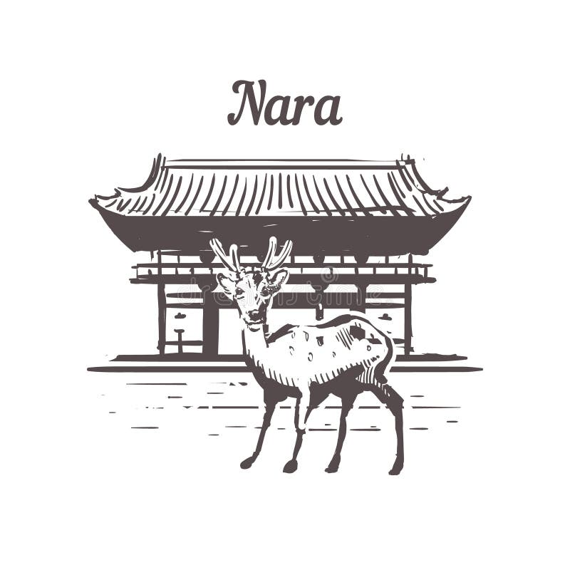 Nara Sketch Skyline. Nara, Japan Hand Drawn Illustration Stock ...