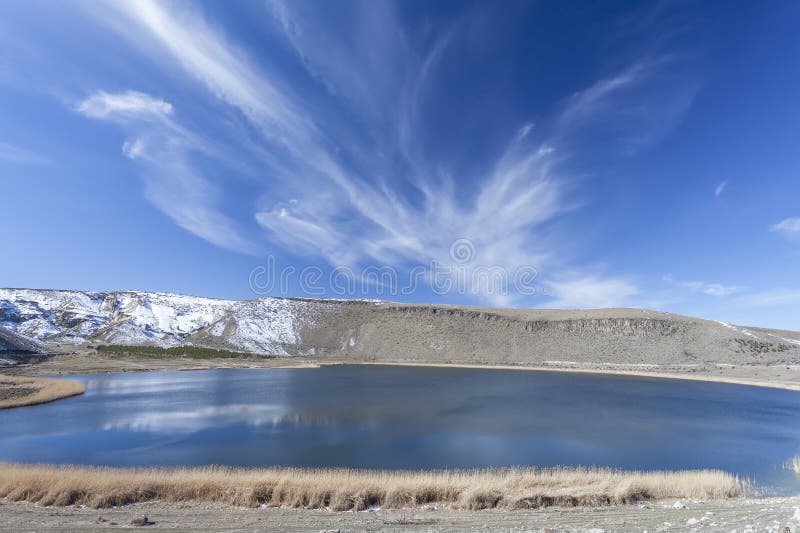 Narli Lake. Turkey. stock photo. Image of snow, grass - 59680030
