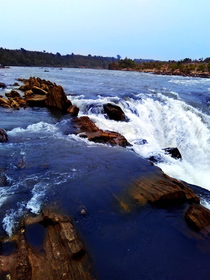 Narmada River Waterfall, Jabalpur India Stock Image - Image of water ...