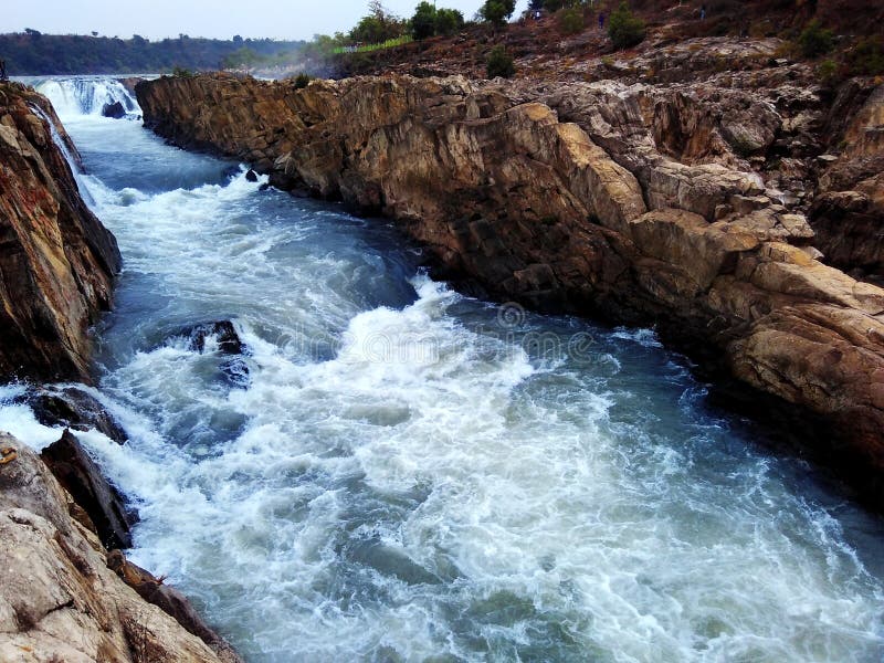 Narmada River Waterfall, Jabalpur India Stock Image - Image of ...